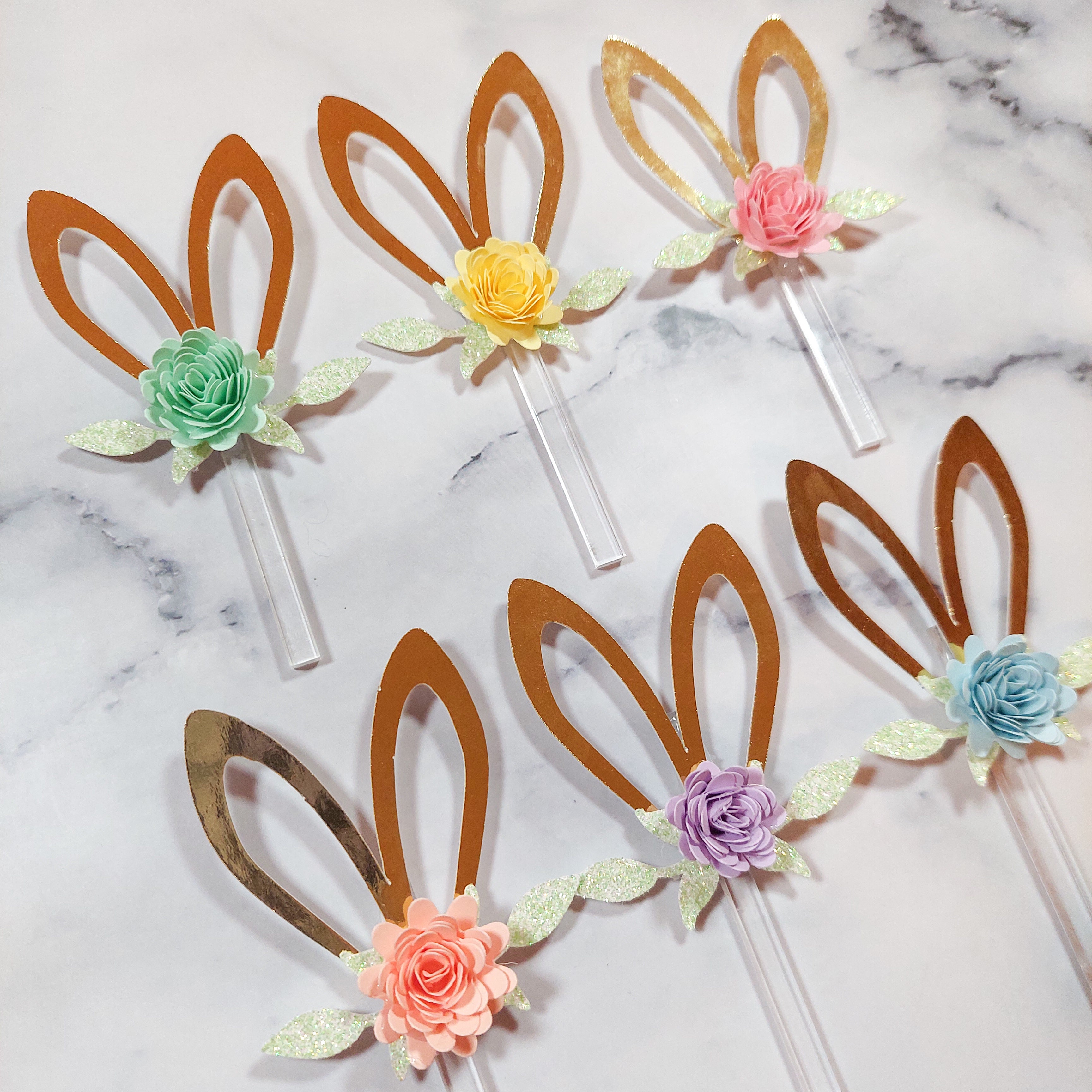 Floral Bunny Ear Cupcake Toppers – Cake Toppers by Chloe